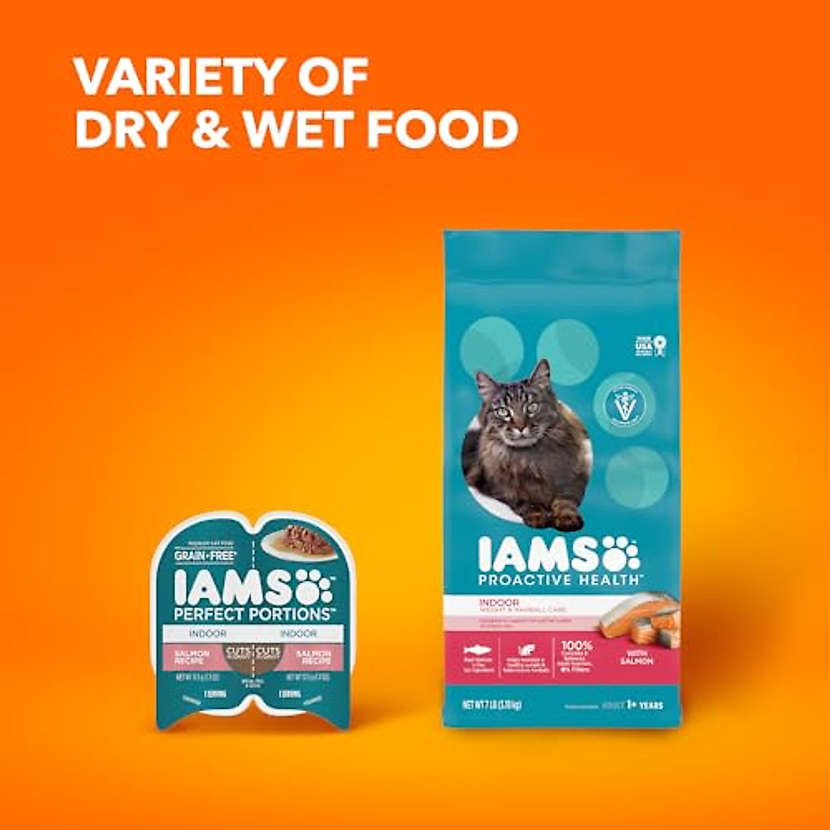 IAMS Proactive Health Adult Indoor Weight & Hairball Care Dry Cat Food with Salmon, 7 lb. Bag
