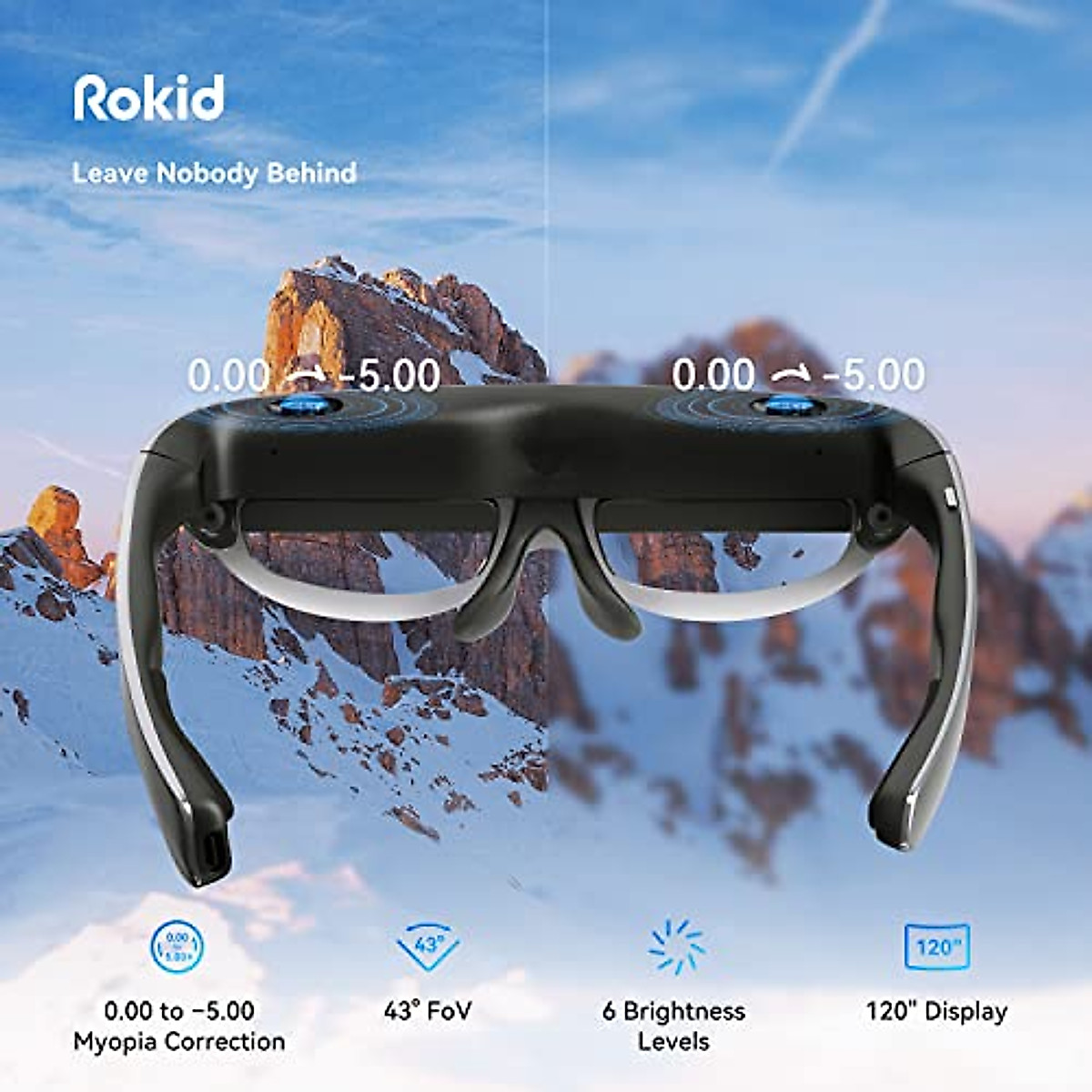 Rokid Air AR Glasses, Myopia Friendly Pocket-Sized Yet Massive 120"" Screen with 1080P OLED Dual Display, 43°FoV, 55PPD