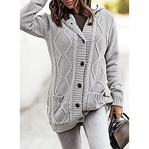 Sidefeel Women's Fleece Jackets Winter Coat Hooded Sweater Cardigans with Pockets 2024 Fashion Outfit Clothes Medium Gray