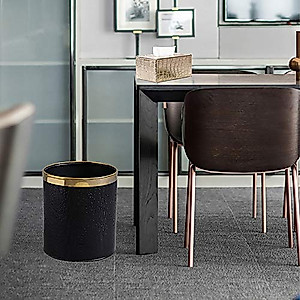 Huaqinglian Small office trash can garbage can Metal Open top wastebasket bin with removable gold ring which for hold garbage bag for Bathroom,Living room,bedroom Using (Black Crocodile Pattern)