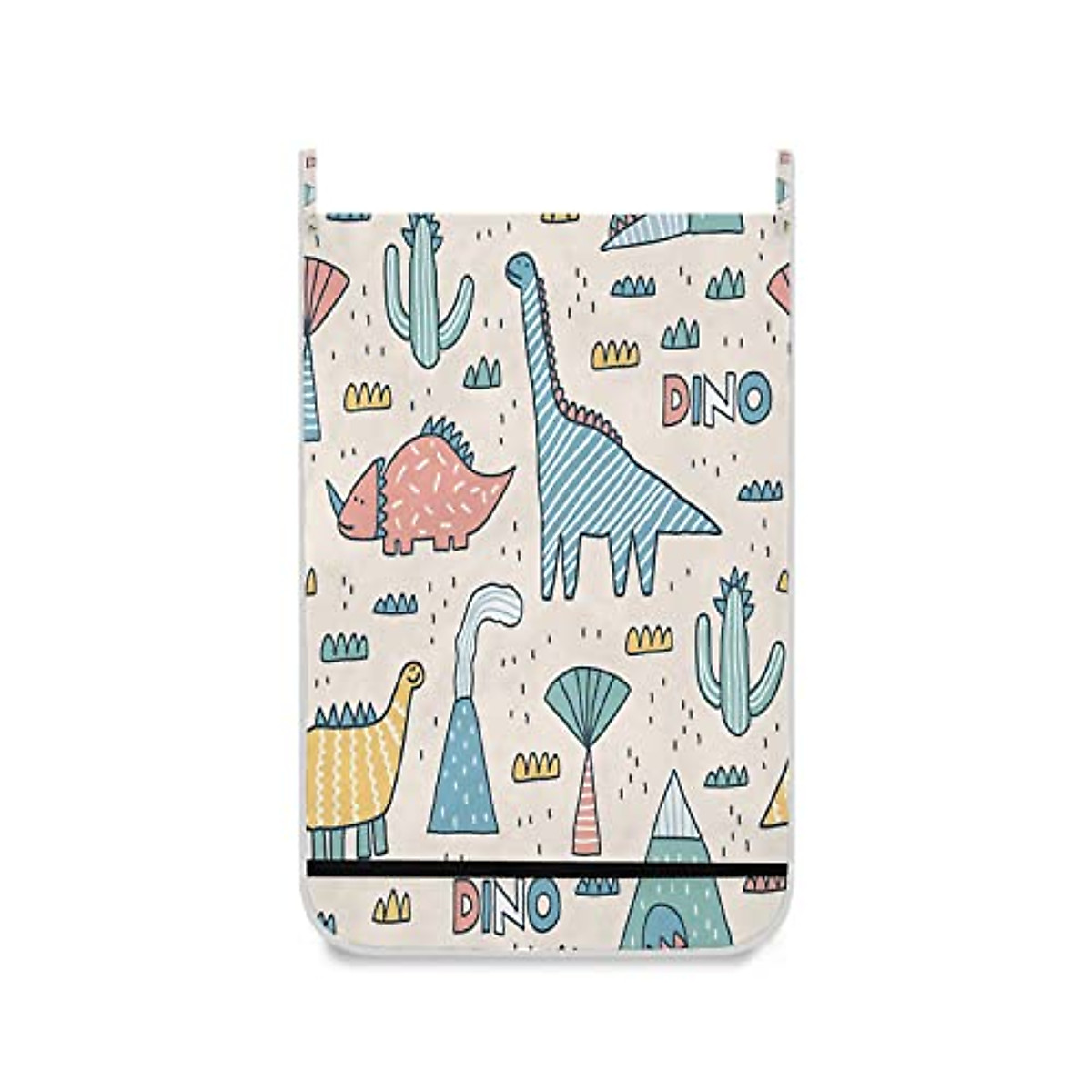 ElliTarr Hanging Laundry Hamper Bag Over the Door Wall Large Dirty Clothes Hamper with Stainless Steel Hooks 29.5X20inch 2Pack Cute Dinosaur Beige