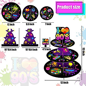 90s Party Decoration Back to The 90s Party Cupcake Stand 3-Tier Cake Cupcake Holder for 1990s Retro Theme Birthday Party Baby Shower Supplies