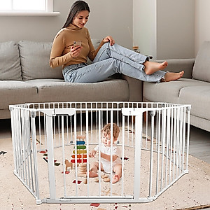 Patywaga Baby Gate Extra Wide with 8 Metal Pannels,Extra Long Dog Gate Pet Gate or Used to Stairs Doorways Fireplace Fence,3-in-1 Baby Gate Playpen,Child Safety Gate and Safety Barrier