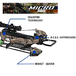 Excalibur Micro 380 Lightweight Compact Accurate Ambidextrous CeaseFire Safety Hunting Archery Crossbow, Mossy Oak Break-Up Country w/Tact-100 Illum Scope