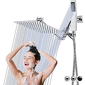 10 Inch All Metal High Pressure Rainfall Shower Head with Handheld Combo, Rain Shower Head with Handheld Spray,3-Way Diverter,Height & Angle Adjustable Extension Arm,70" Flexible Hose