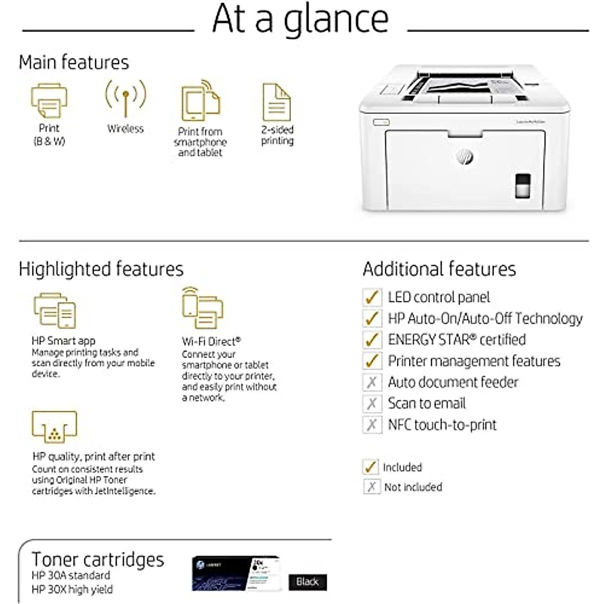 HP Laserjet Pro M203dw Wireless Laser Printer, Duplex Printing, 30ppm, 1200x1200 dpi, LED Button, Mobile Printing, Compatible with Alexa (G3Q47A), Wi-Fi & Ethernet, W/Silmarils USB 2.0 Printer Cable