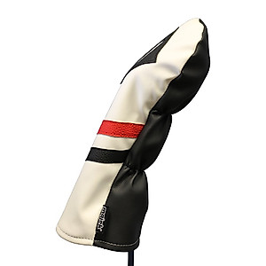 Majek Retro Golf Headcovers White Red and Black Vintage Leather Style 1 3 5 H Driver Fairway Woods and Hybrid Head Cover Classic Look
