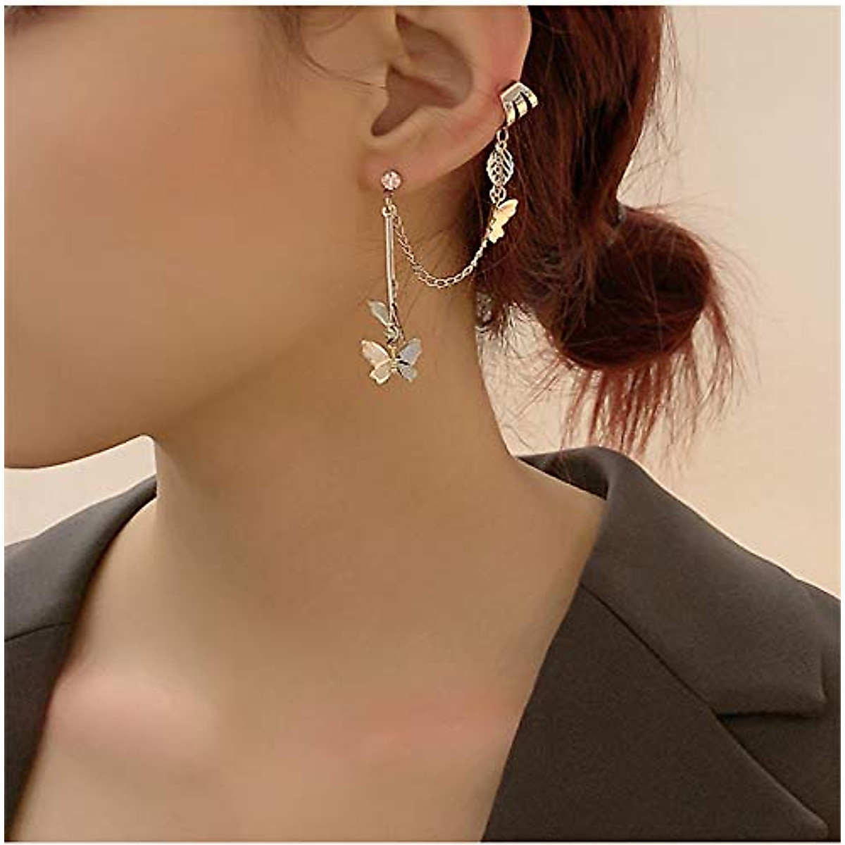 INENIMARTJ Butterfly Cuff Chain Earrings for Women, Tassel Ear Cuffs, 40mm Stud Earrings, Nickel-Free Alloy, Corrosion-Resistant, Lightweight