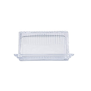 Tablecraft Double Dish, Clear Glass, Embossed Butter, 6.5 x 4 x 3.5