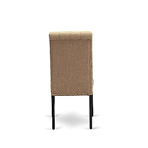 East West Furniture DLBR5-BLK-17 Dublin 5 Piece Kitchen Set Includes a Round Dining Room Table with Dropleaf and 4 Light Sable Linen Fabric Parsons Chairs, 42x42 Inch, Black