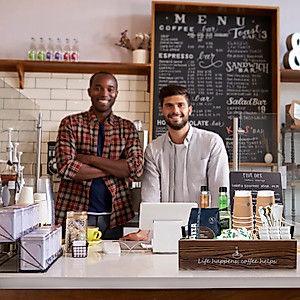 Ismosm Coffee Station Organizer, Farmhouse Coffee Bar Accessories Organizer Basket for Countertop, Office Coffee Station, Wooden Tray for Coffee Supplies and Essentials, Sugar, Syrup,Tea (Brown)