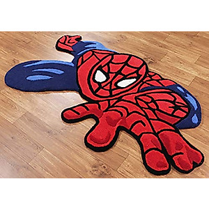 Spider Man Shape 2'3"x4' Handmade Tufted 100% Spiderman Woolen Boys & Girls Area Rugs Carpet