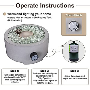 Tabletop Propane Fire Pit, 10 Inch Round Concrete Gas Burning Fire Bowl, Portable Fireplace, 10,000 BTU Propane Tank Outside w/Glass Beads for Garden, Patio Campfire Table with Umbrella Hole- Round