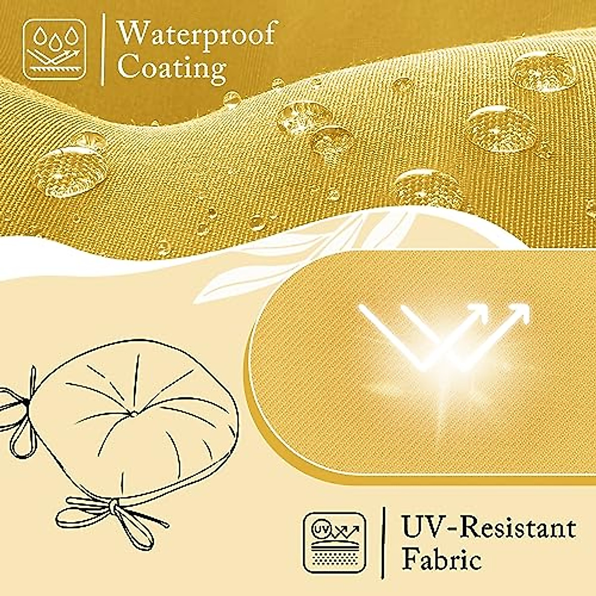 LOVTEX Bistro Chair Cushions Set of 2, Outdoor Round Chair Cushions 15 Inch, Waterproof Round Outdoor Cushions with Ties, Yellow Outdoor Chair Cushions for Patio Furniture