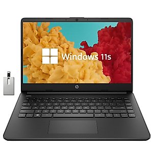 HP Stream 14" HD BrightView Laptop, Intel Celeron N4120, 16GB RAM, 64GB SSD, Intel HD Graphics, 720p Webcam, 1 year Office 365, Black, Win 11, 32GB Hotface USB Card