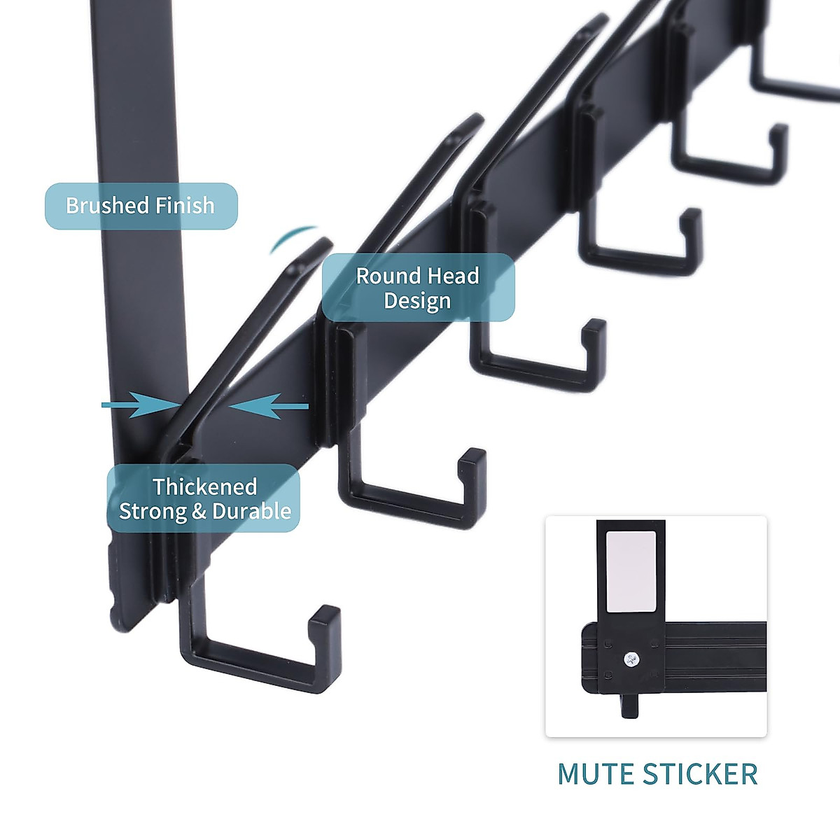 BWVWEU Behind Door Hooks,Door Back Hooks with Six Double Hooks for Living Room, Bathroom, Bedroom, Kitchen Hanging Clothes, Towels, Hats (Black 2 Pack)