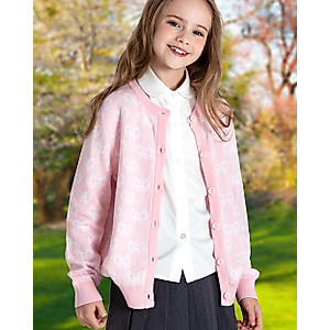 BOBOYOYO Girls Cute Cardigan 100% Cotton Girls Button Up Sweater Long Sleeve Kids Knit Cardigan Crewneck Casual Kawii Clothes