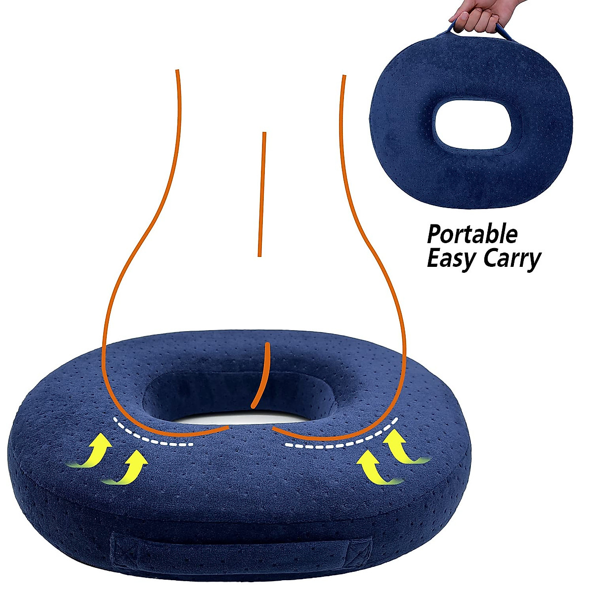 Seat Cushion Memory Foam Cushion - Donut Cushion for Relief of Haemorrhoids and Piles, Coccyx Pain, Suitable for Wheelchair, Car Seat, Office Or Outdoor (Navy Blue)
