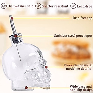 Gusnilo Olive Oil Dispenser 15 Oz Skull Shape Oil and Vinegar Dispenser Set Oil Bottle Glass Oil Bottle Oil Vinegar Cruet Set with Stainless Steel Pourer Spout Funnel 450 Ml
