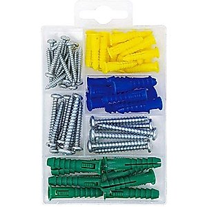 DIY.TK Plastic Self Drilling Drywall Ribbed Anchors with Phillips Pan Head Self Tapping Screws Assortment Kit,66 Pieces