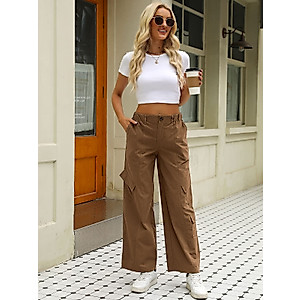 AUTOMET Women Casual Pants Baggy Cargo Pants Low Waist Jeans y2k Parachute Pants 90s Aesthetic Clothes Wide Leg Trousers Gothic Utility Track Pants Brown
