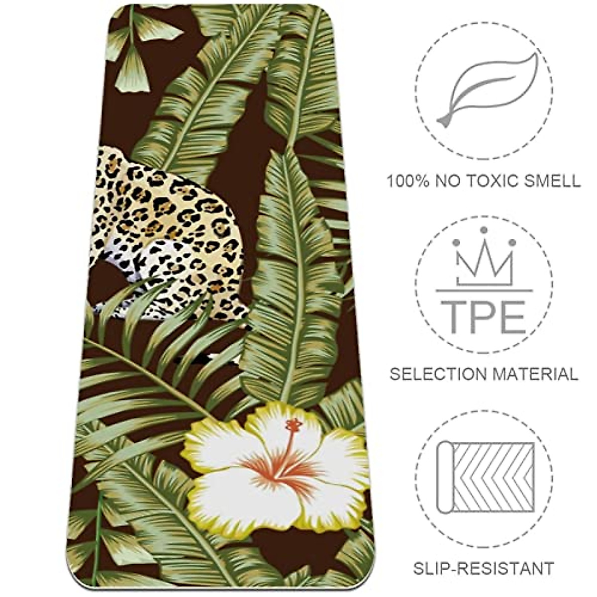 Yoga Mat, Yoga Mats for Home Workout, Workout Mat, Exercise Mats, Pilates Mat, Leaf Flower Leopard Tiger pattern