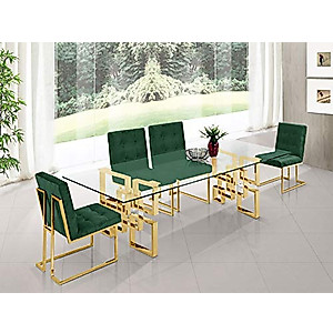 Meridian Furniture Pierre Collection Modern | Contemporary Velvet Dining Chair with Luxurious Deep Tufting and Polished Gold Metal Frame, Set of 2, Green, 18.5" W x 25" D x 36.5" H