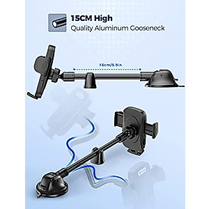 Car Cell Phone Holder Mount, 2 in 1 Dashboard Windshield Phone Mount for Car with Stabilizer, Car Phone Mount Windshield with Super Sticky Gel Suction Cup, iPhone Holder for Car Fit for All Phones