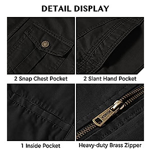 WenVen Men's Military Canvas Work Jackets and Coats (Black, Medium)