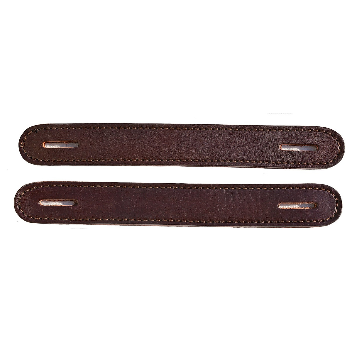 Pair of Havana Brown Leather Slotted Steamer Trunk Handles