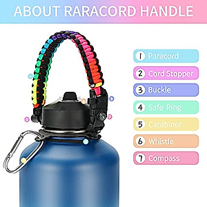 OJOJ Sports Water Bottle with Paracord - 64 oz Water Bottles with Straw Vacuum Insulated Water Jug Stainless Steel Water Bottle Water Bottle for Gym Hiking Hot and Cold Drinks