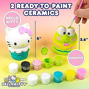 Horizon Group USA Sanrio Hello Kitty and Friends Paint Your Own Figurines Arts and Crafts Kit, Ceramic Paintable Hello Kitty & Keroppi, Kawaii Painting Kit for Kids, Craft Kits for Kids 8-12, Ages 8+