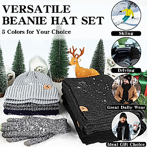 3 PCS Winter Hat Scarf Gloves Set, Soft Warm Knit Beanie Hat Touchscreen Gloves Long Knitted Scarf Set Winter Gifts for Men
