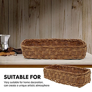 BESPORTBLE Wicker Cutlery Basket Rectangular Woven Baskets Bins Woven Forks Knives Spoons Storage Organizer Box Seagrass Basket for Silverware