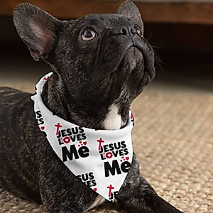 Jesus Loves Me Dog Bandana - Christian Pet Bandana - Faith Pet Scarf (S, White)