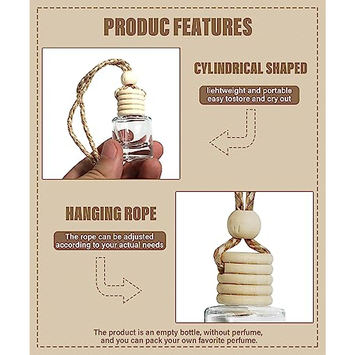 ESEWALAS 5Pcs Hanging Car Air Freshener,8ml Car Hanging Diffuser,Empty Glass Perfume Bottles Oil Diffuser Perfume Aromatherapy Pendant Bottle,Air Freshener Diffuser Bottle Pendant