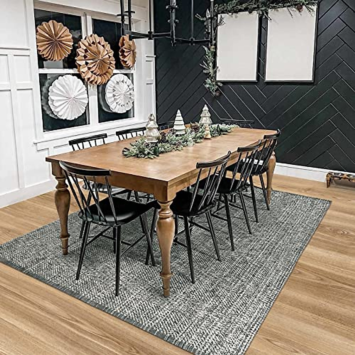 LEEVAN Washable Area Rug 4x6, Hand-Woven Cotton Living Room Rug, Grey/Cream Braided Bedroom Rug, Farmhouse Indoor/Outdoor Floor Carpet for Patio, Nursery, Office, Playroom, Dining Room