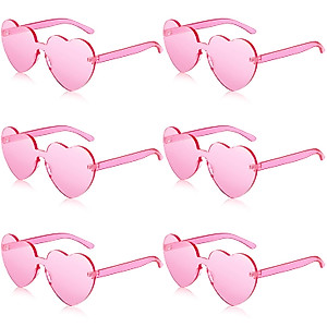 Frienda 6 Pairs Valentines Heart Sunglasses Transparent Love Glasses Tinted Eyewear Rimless Glasses (Light Pink)