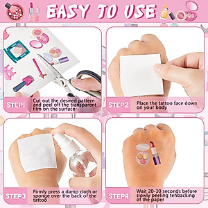 288 Pcs Spa Temporary Tattoos for Girls Pink Makeup Party Favors Spa Birthday Party Supplies Cute Fake Waterproof Tattoo Stickers Salon Party Decorations, 18 Sheets