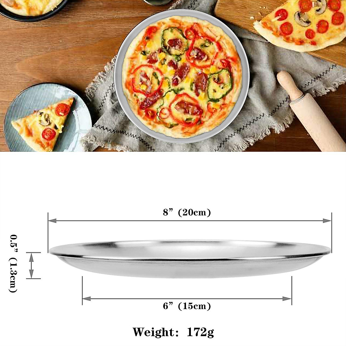 TESEAM 4 Pack Stainless Steel Plates 8 Inch， Durable Camping Dishes for Meat Steck Beef Hot Dog Oven Baking