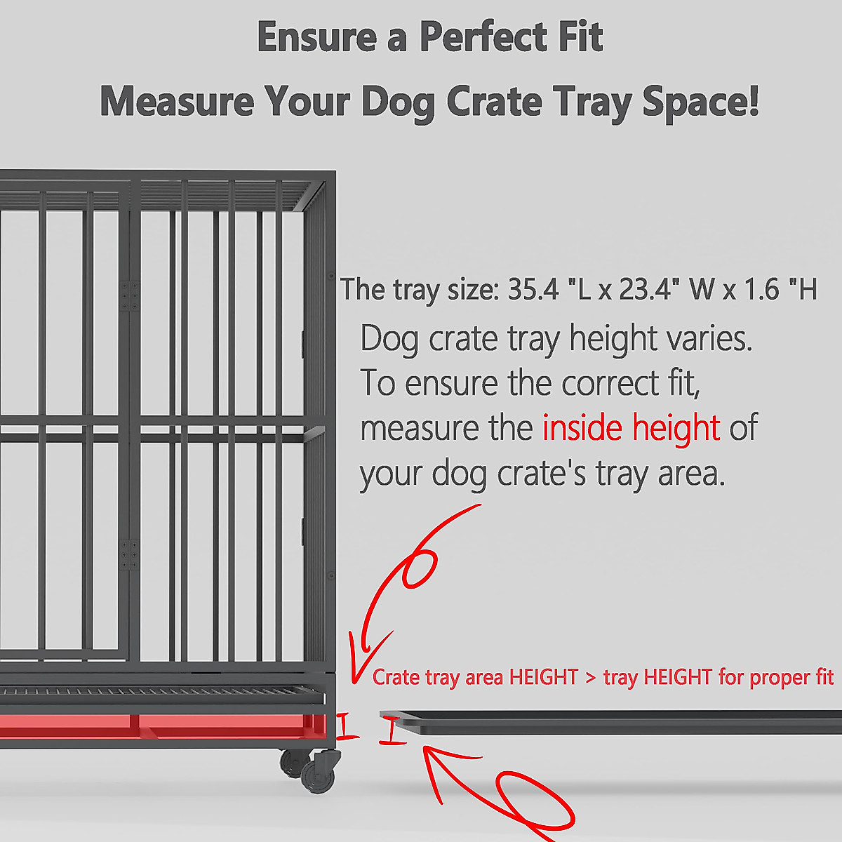 JOZERMADE Dog Crate Tray 36" - ChewProof Replacement Pan, Easy to Clean, Easy to Assemble,Ideal for Potty Training - Perfect for Pet Crates & Kennels