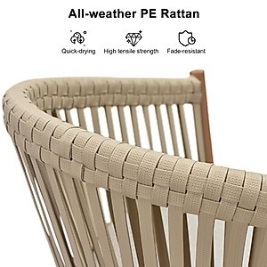 PURPLE LEAF 3 Pieces Outdoor Bar Height Stools Set Patio Aluminium Modern Wicker Bar Chairs and High Top Bar Table for Balcony Garden Indoor Kitchen Poolside Teak