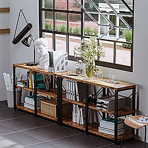 IRONCK Bookshelf Double Wide 47 in 3 Tier, Industrial Bookcases, Wood and Metal Bookshelves, Book Shelves for Home Office Decor Display