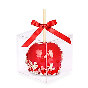 4x4x4 Inches Transparent Apple Box With Hole,30 PCS Caramel Apples Clear Boxes Candy Apple PET Boxes for Candy Making