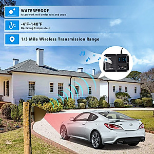 Solar Driveway Alarm Wireless Outside 1800ft Range, Outdoor Motion Sensor & Detector Driveway Alert System with Rechargeable Battery/Weatherproof/Mute Mode(1&1-Brown)
