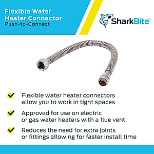 SharkBite 3/4 Inch x 1 Inch FIP x 24 Inch Stainless Steel Corrugated Flexible Water Softener Connector, Push to Connect Brass Plumbing Fitting, PEX Pipe, Copper, CPVC, PE-RT, SS3086FLEX24LF