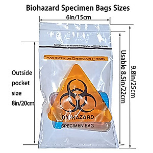 Seadasyoon 100pcs 6x9.8in/15x25cm Specimen Biohazard Bags,Bio hazard Logo Printing, Ziplock Top with Outside Pocket Paperwork Pouch