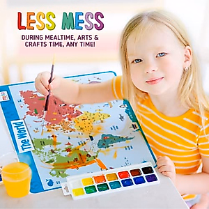 merka Kids Placemat Kids World Map Kids Placemats for Dining Table World Atlas Map Countries Continents and Oceans Non-Slip Reusable Placemats