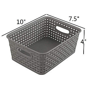 Jekiyo Grey Plastic Storage Basket, 4 Packs Pantry Storage Bin