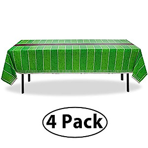 4 Pack Football Field Tablecloth, 55"x106" Easy to Clean Wipeable Washable Plastic Football Tablecloth for Football Birthday Party Super Bowl Sport Theme Party Decoration and Supplies